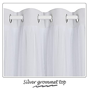 PONY DANCE Living Room Curtains - Blackout Curtains Grey Ombre with White Sheer Overlay Thermal Insulated Mix & Match for Home Decoration with Tie Ropes, W52 x L84 inch, 2 Panels