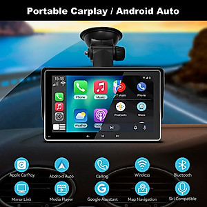 Hinine 7" HD Double Din Car Stereo with 720H Backup Camera, Portable Apple CarPlay Wireless Touch Screen Android Auto Automatic Multimedia Player with Mirror Link/Siri/Bluetooth/Navigation Screen