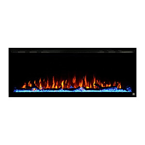 Touchstone Sideline Elite Smart 50” WiFi-Enabled Electric Fireplace - in-Wall Recessed - 60 Color Combinations - 1500/750 Watt Heater (68-88°F Thermostat) - Black - Log, Crystals & Driftwood - 80036