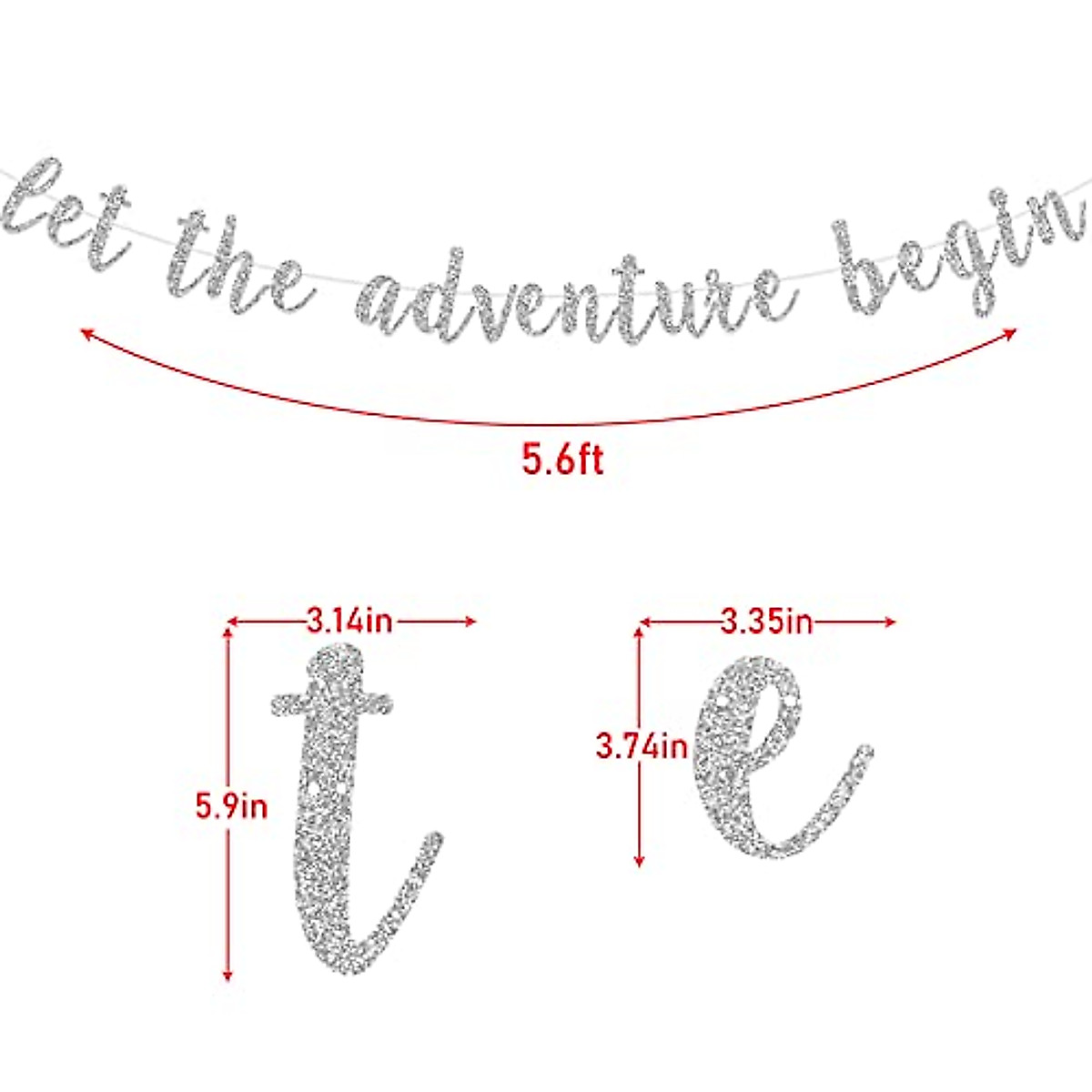Let The Adventure Begin Banner, Retirement, Graduation, Bridal Shower, Wedding, Farewell Party Decorations, Travel Themed Baby Shower Hanging Bunting Supplies, Pre-strung, Silver Glitter