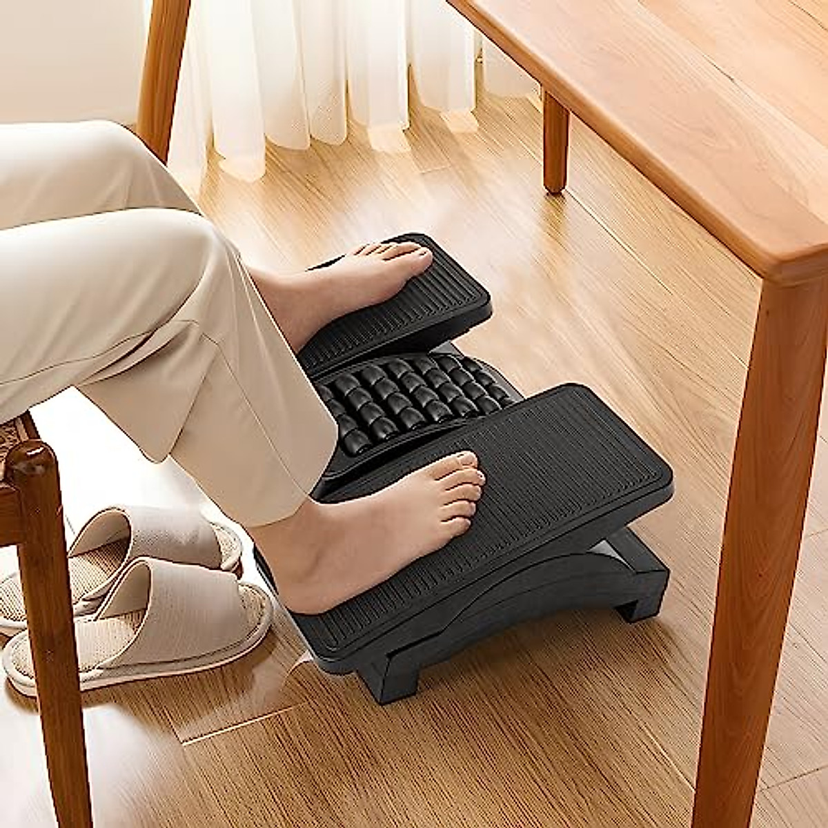 Footrest Under Desk Adjustable Pressure Relief Footrests with Massage Roller Ergonomic Foot Rest for Home, Office Use