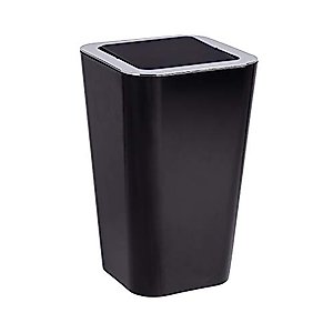 WENKO 22474100 Small Trash Can with Swing Top Lid, Mini Waste Basket, Stylish Garbage Bin for Bathroom, Bedroom, Kitchen, 1.6 Gallon, 7.1 x 11.2 x 7.1 in, Black, 6 L