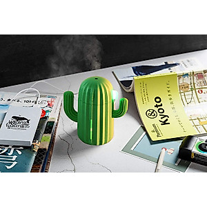YINGJEE Mini Humidifier Single Room Humidifiers with Night Light Portable Cactus Air humidifier for for Yoga, Office, spa, Bedroom，Baby Room，Silica Gel Diffuser for tap Water only(Green)