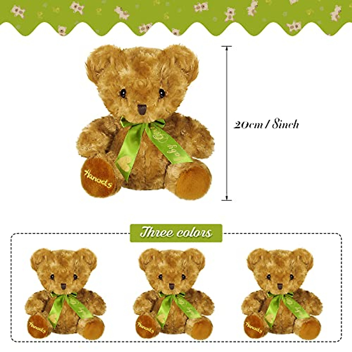 3 Pieces Stuffed Plush Bear Soft Stuffed Bear with Bow Tie Cute 2022 Graduation Stuffed Plush Animal Dolls, 8 Inch Stuffed Bear Plush Toy (Dark Yellow, Simple Style)