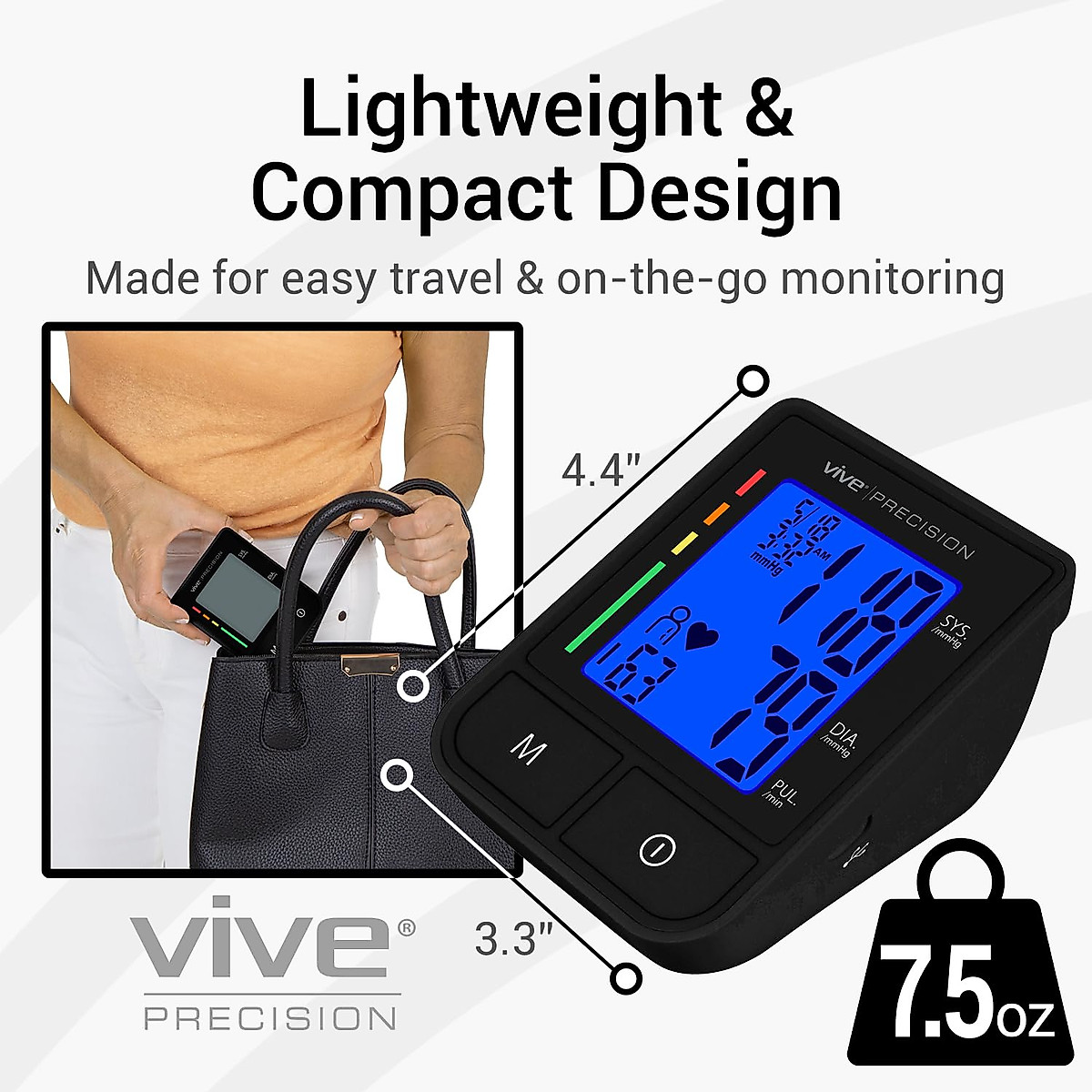 Vive Blood Pressure Machine Monitor & Cuff - Upper Arm BP Automatic Digital Bluetooth Read Out for Blood-Pressure Support System, Sphygmomanometer Heartbeat Detector, at Home High & Low Read-Out
