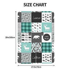 Personalized Woodland Deer and Bear Plaid Baby Infant Car Seats Canopy for Babies with Name, Custom Multi-use Blankets for Baby Boys Girls, Peekaboo Minky Nursing Stroller Cover Canopies for Newborn