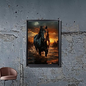 Majestic Black Stallion Galloping In The Clouds, Black Horse On Salt Flats, Canvas Print, Black Horse Print, Black Horse Wall Art, Canvas, Wall Decor