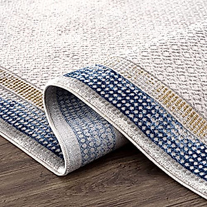 Abani Solid Grey Rugs Geometric Pattern 4'x6' Bedroom Rug - Modern Design Blue Border No-Shedding Premium Area Rug