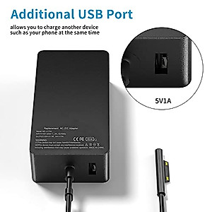 Surface Laptop Charger 65W,for Surface Pro 3 Pro 4 Pro 5 Pro 6 Pro 7 Pro X Surface Go 1 2 Surface Laptop 1 2 3 Surface Book with Wall Plug and Power Cord
