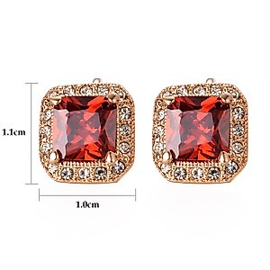 Yoursfs Clip on Square Earrings For Women Non Pierced Ears SImitation Red Ruby Cubic Zirconia Earrings