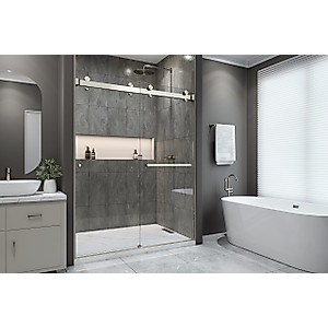 Eurotech Showers VITRA-200 56.5-60" W x 78" H Twinglide Frameless Shower Door w/ 3/8" Clear Tempered Glass (Brushed Nickel)