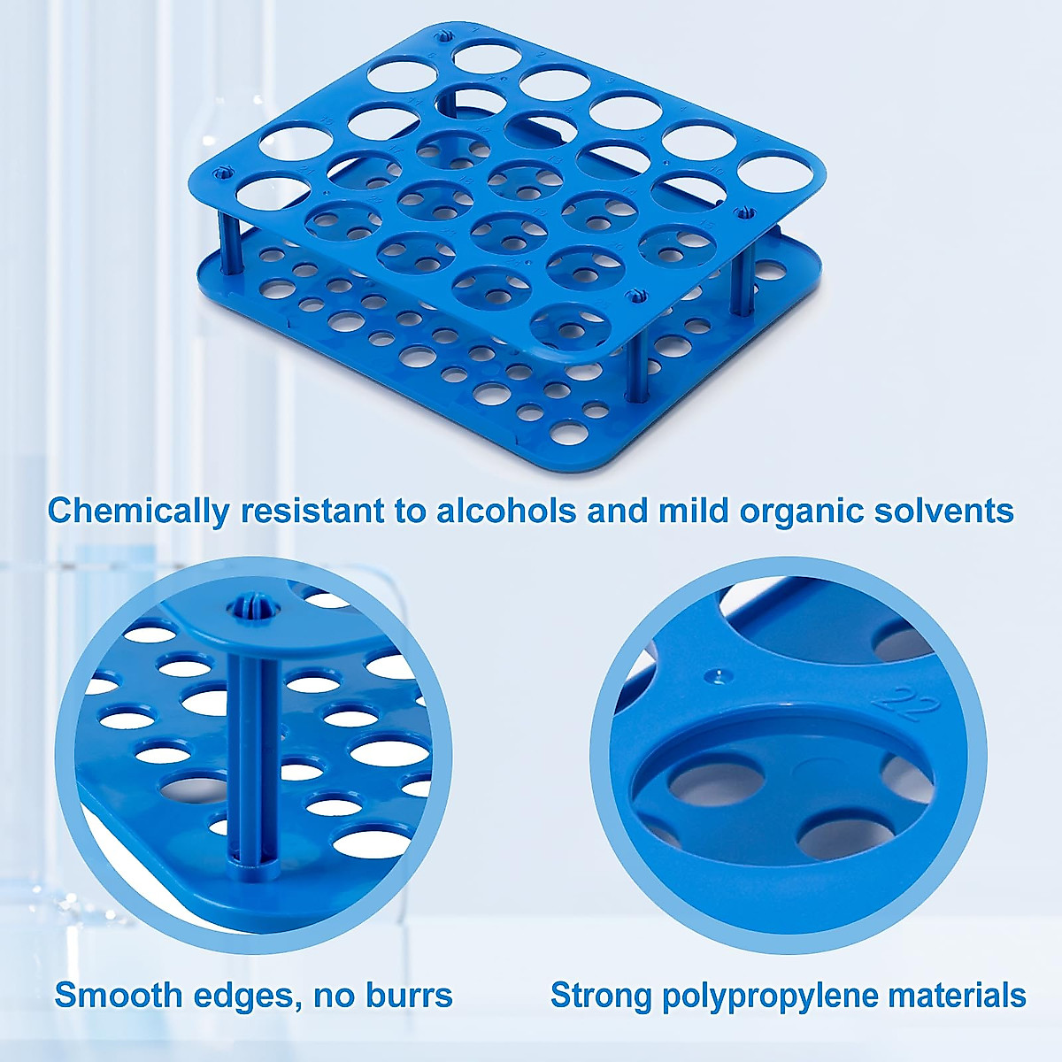 CryoKing 5PCS 25-Well Centrifuge Tube Rack for 50ml Vials, Plastic, Detachable Stand,Blue, Individual Package