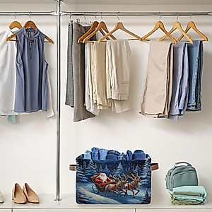 ALAZA Pine Tree Santa Claus Oil Painting Foldable Storage Box Storage Basket Organizer Bins with Handles for Shelf Closet Living Room Bedroom Home Office 1 Pack