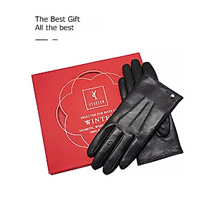 YISEVEN Women's Wool Lined Winter Genuine Leather Gloves Touchscreen Three Points Driving Elegant Dress Sheepskin Warm Fur Lining for Cold Weather Accessories New Year Gifts, Black Medium/7.0"