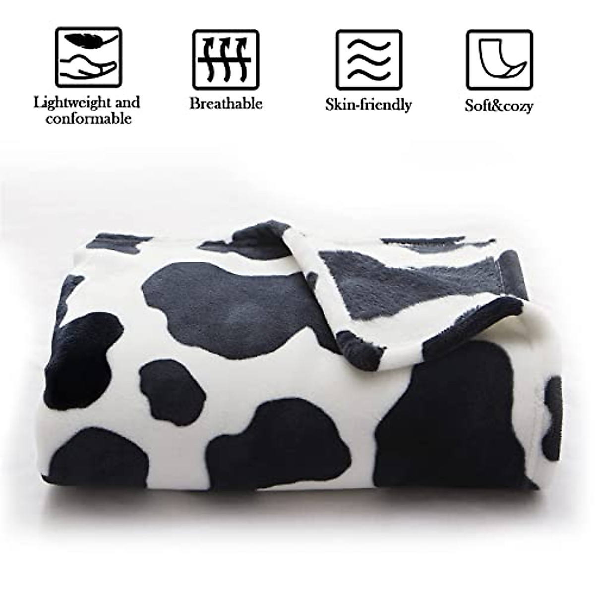 MAST DOO Large Cow Print Fleece Throw Blanket, Fluffy Black and White Aesthetic Bed Blanket Cow Bedroom Decor Suitable for All Season 60x80 inch