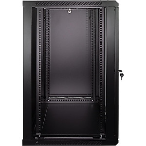 NavePoint 18U Server Rack Enclosure - 23.6” Deep, 18U Wall Mount Network Cabinet with Locking Glass Door for 19” IT Equipment, 18U Network Rack with 2 Fans, Removable Side Panels, Black