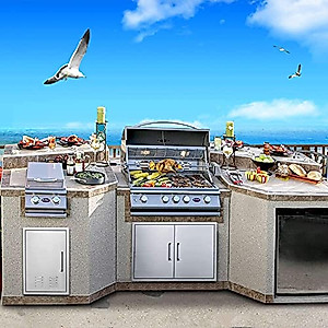 Outdoor Kitchen Doors- 30"W x 21"H - Stainless Steel BBQ Double Access Door,Flush Mount for Outdoor Kitchen and BBQ Island