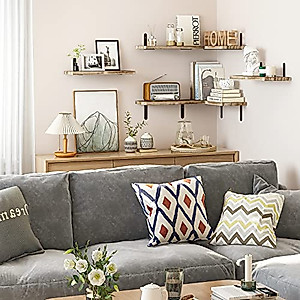 Fixwal Floating Shelves, Rustic Wood Wall Shelves Set of 6, Shelves for Wall Decor, Farmhouse Style for Bedroom, Living Room, Kitchen, Bathroom, Office and Plants (Carbonized Black)