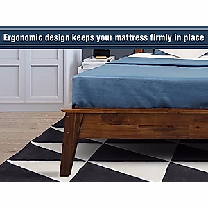 Acacia Kaylin Wooden Bed Frame with Headboard, Solid Wood Platform Bed with Wood Slat Support, No Box Spring Needed, Queen (U.S. Standard), Chocolate, 14 Inch, V1