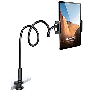 Lamicall Gooseneck Tablet Mount Holder for Bed - Flexible Tablet Arm Clamp for Bed Compatible with Pad Mini 7.9, Air 9.7, Pro 10.5, Kindle, Switch, Galaxy Tabs, More 4.7-11" Device - Black