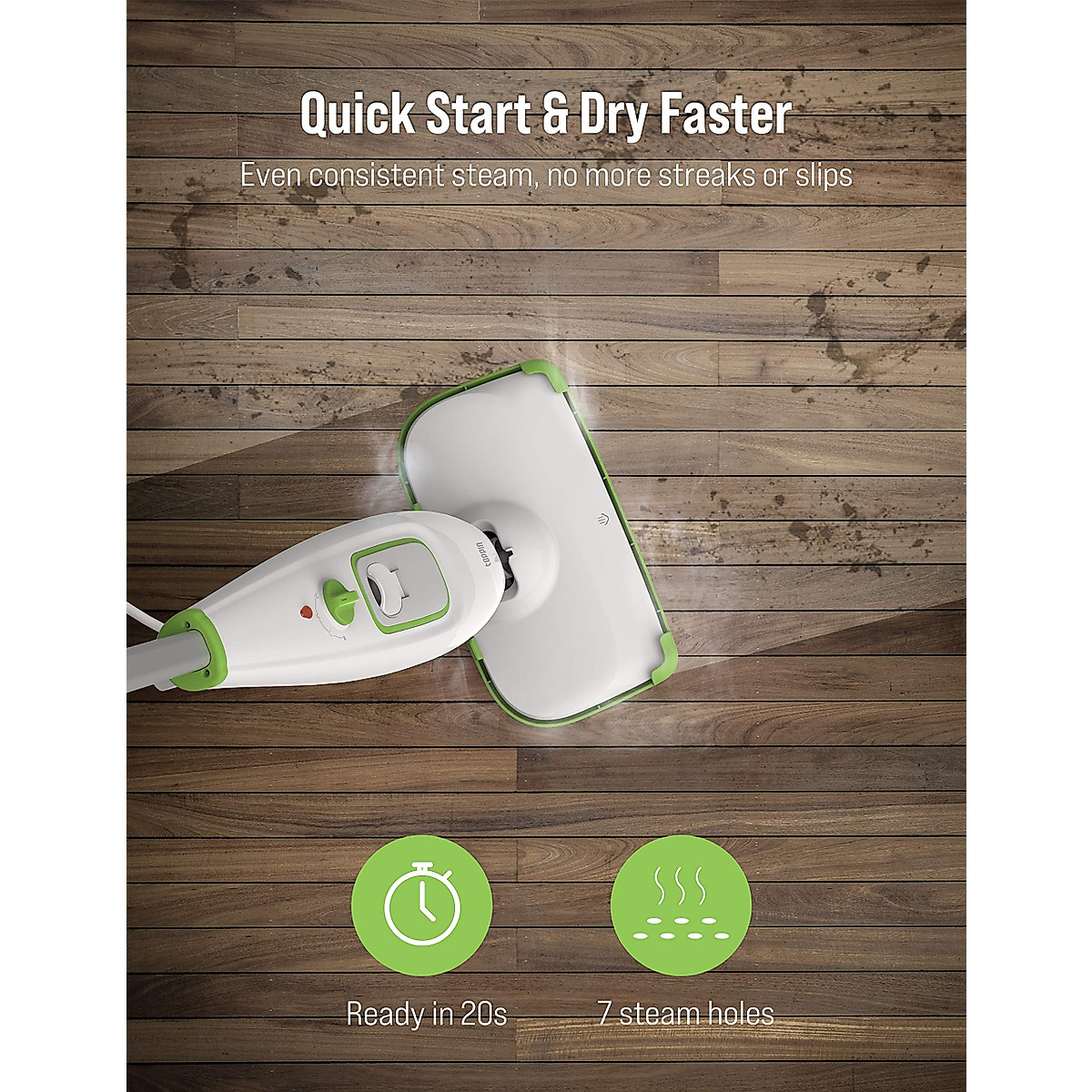 TOPPIN Steam Mop - 23ft Power Cord and 380ml Water Tank, 3 Steam Levels, Steam Mop with 2 Steam Mop Pads, Lightweight Steam Cleaner for Hardwood Floor, Marble, Laminate, Tile