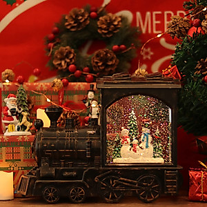 GenSwin Lighted Christmas Snow Globe Lantern, Battery Operated Snowman Musical Train LED Water Glittering with 6H Timer, Christmas Home Decoration Gift(Copper)