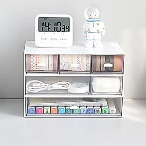 Stackable Desk Organizer with 6 Drawers, 3 Tier Plastic Desk Storage Box Desktop Drawers, Makeup Storage, Desk Organizer and Accessories for Desk, Cosmetic Skincare Storage Office School Home (White)