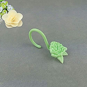 VORCOOL Convenient 18pcs Plastic Shower Curtain Hooks Rose Shape Decor Bath Drape Loop Clip Glide Rings Hangers (Green, Blue, Purple, White, Pink and Beige for Each 3pcs) Hook