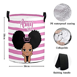 Personalized Collapsible Laundry Basket for Girls Kids,Cute Pink Baby Laundry Hamper with Handle,Custom Nursery Hamper with Name