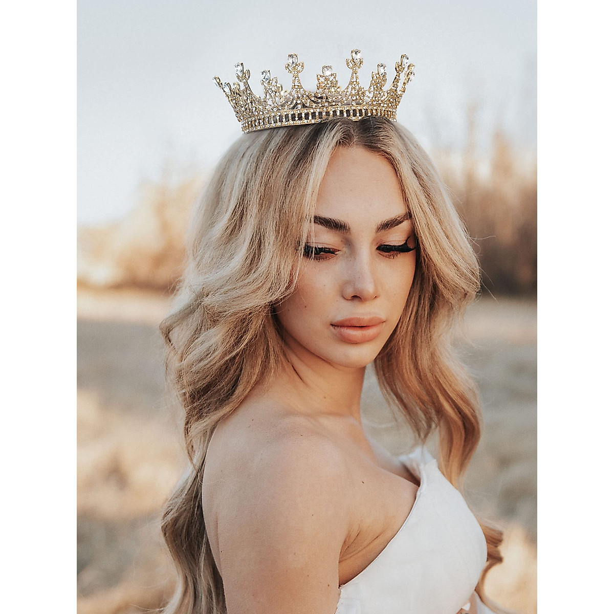 SWEETV Gold Queen Crown for Women, Wedding Crown, Brithday Crown Cake Topper, Costume Party Halloween Accessories