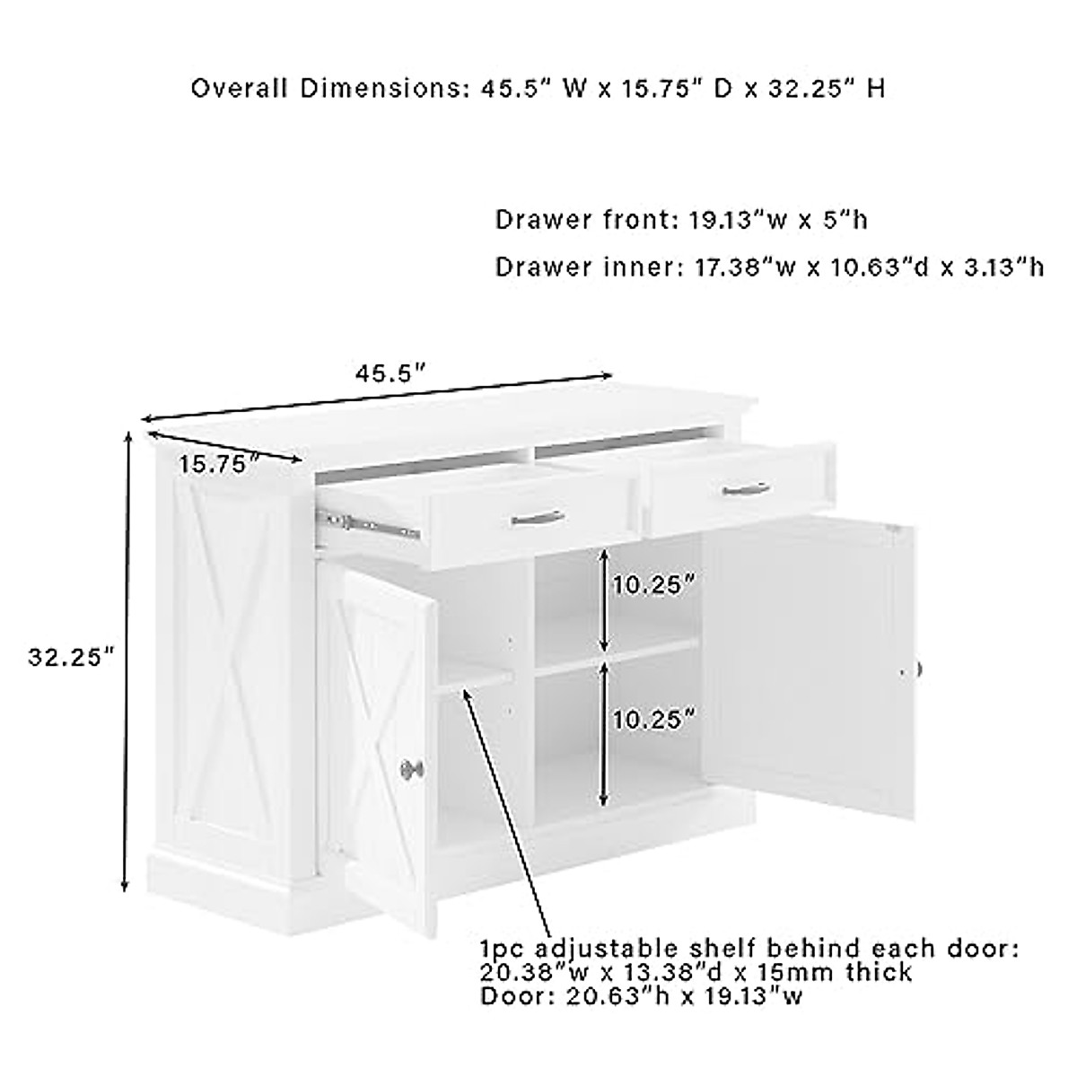 Crosley Furniture Clifton Sideboard, Distressed White
