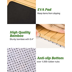 BS-VOG Couch Cup Holder, Bamboo Couch Arm Tray with 360° Rotating Drink Holder, Foldable Anti-slip Couch Arm Table, Sofa Armrest Tray Clip on Wide Couches for Eating, Snacks, Remote, No Installation