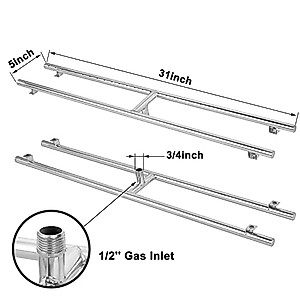 GASPRO 36 x 12 Inch Drop-in Fire Pit Pan and Burner, Natural Gas & Propane Fire Pit Insert with H-Burner, Heavy Duty 304 Stainless Steel, Mounting Plates Included