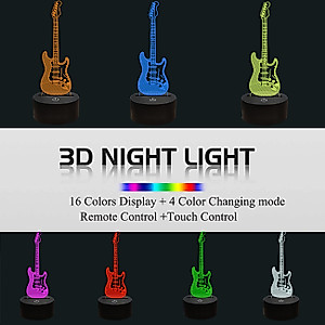 Guitar Gifts, Guitar 3D Night Light Illusion Lamp for Kids, Guitar Lover Gifts from Age 2 3 4 5 6+ Years for Girls Boys Men Women - 16 Colors Changing with Remote Control