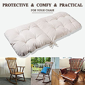 Big Hippo Solid Twill Swivel Rocker Chair Cushion Comfy Rocking Chair Cushion,Soft Thicken Rocking Chair Cushion with Ties for Outdoor Indoor Home Office,Beige 48" x 18"