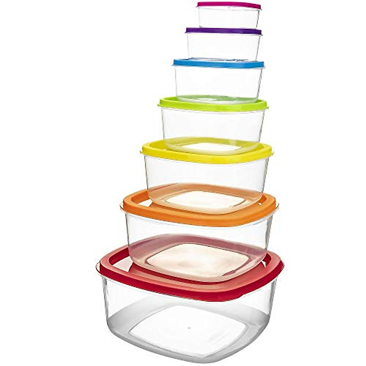 Rectangle Food Storage Containers, Set of 7 - Southern Homewares - Colorful Rectangle Holders w/Snap-On Lids