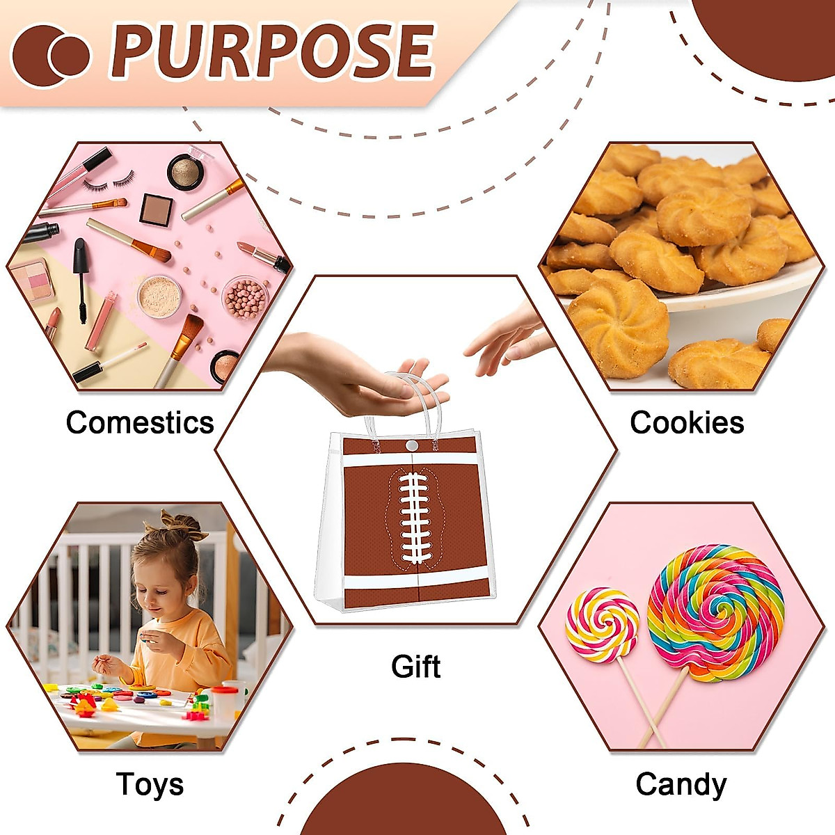 Lonfliness 24Pcs Football Clear PVC Gift Bags With Handles Bulk Sport Theme Goodie Treat Candy Bags Rugby Team Present Wrap Tote Bags for Boys Birthday Party Favor Baby Shower Decorations Supplies