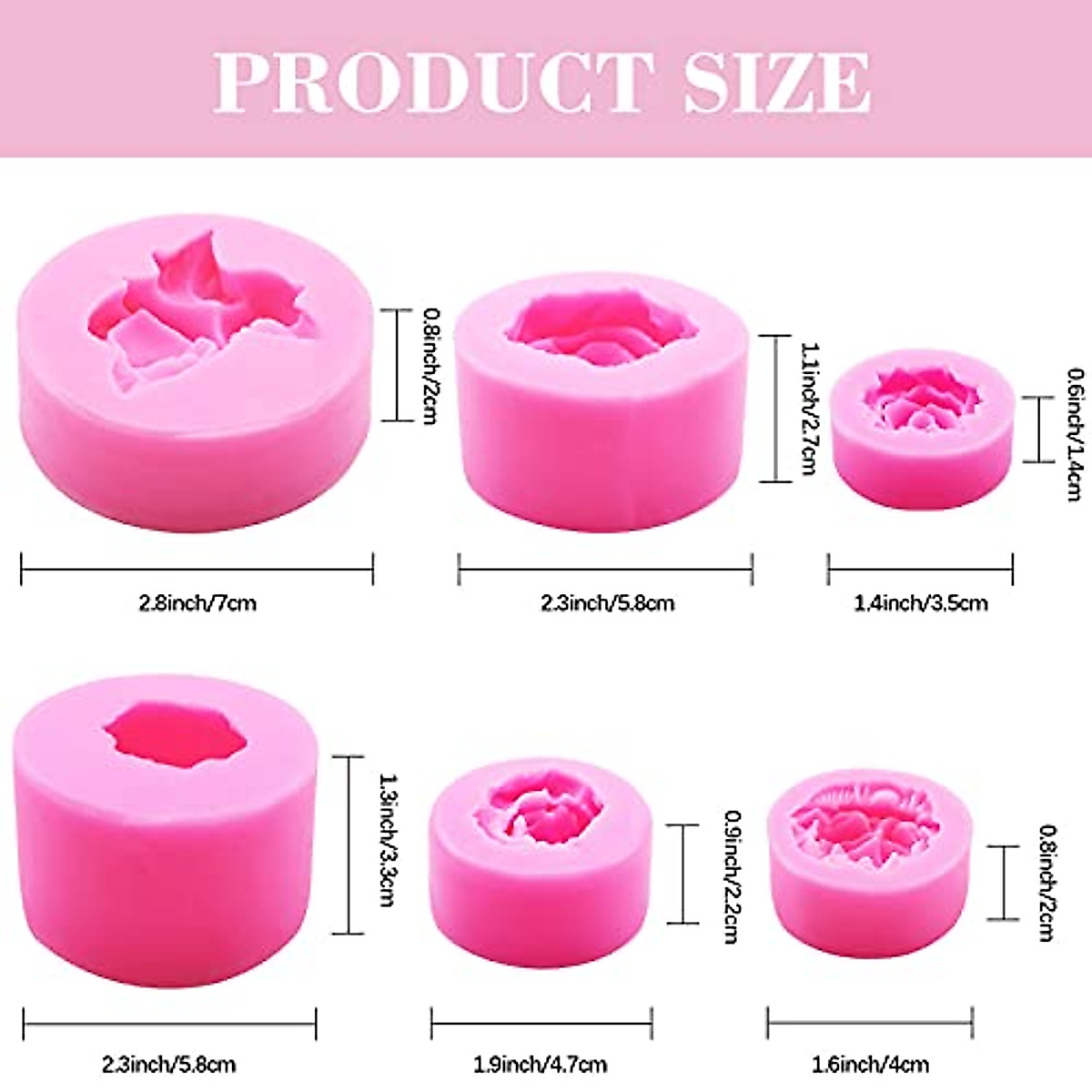 6Pcs 3D Flower Silicone Molds Set, Bloom Rose Silicone Molds for Soap Making ,Peony Molds for Handmade Chocolate, Cupcake, Dessert Decoration (6Pcs A)