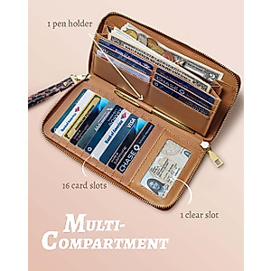 Yarnic Leopard Wallet-Wallet for Women with Credit Card Holder Money Pockets Wristlet Band Wallet Case Coin Money Clip Woman Purse with RFID Blocking Large Capacity with Zipper Cheetah Wallet