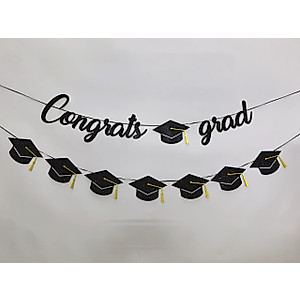 Tinbax Graduation Decorations Class of 2024 Party Supplies - Congrats Grad Banner and Graduation Cap Banner (Pre-Strung)