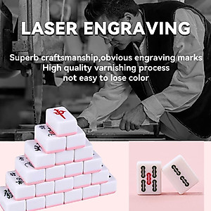 drizzle Pink 24mm Travel Mahjong Game Set Mini Panda - 0.9" Portable 144 Tiles - 4Pcs Racks Melamine Material Mah-Jong Family Leisure Time 2.76 Pounds - 旅行麻将