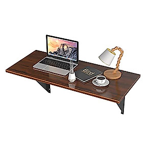 Tangkula 40" x 14" Wall-Mounted Table Desk, Floating Desk Wall Desk, Rubber Wood Wall Table w/Sturdy Steel Bracket, Spacious Tabletop, Multifunctional Table for Home, Kitchen, Office (Brown)