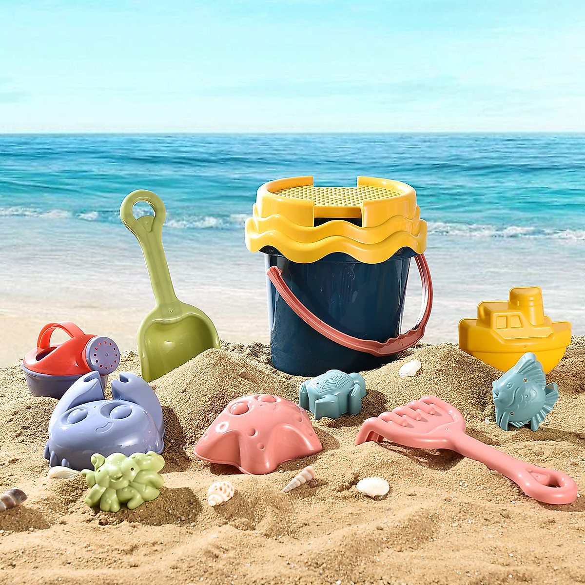 Kids Beach Sand Toys Set, 11pcs Beach Toys Beach Molds Sand Molds, Beach Bucket, Beach Shovel Tool Kit, Sandbox Toys, for Toddlers Kids Outdoor Indoor