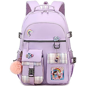 Hey Yoo Cute School Backpack for Girls Backpack for School Bag Kids Backpacks for Girls Kawaii Bookbag for Teen Girls (Purple)
