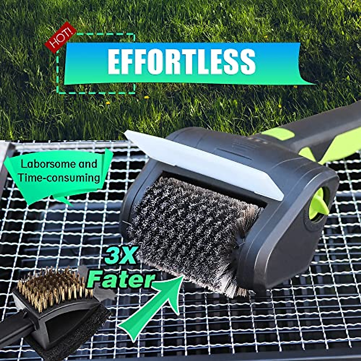 Motorized Grill Brush PURAMI Safe Grilling Rescue Gift No Shedding Bristles, 360° Rotating Cleaner Brush, Heavy Duty BBQ Accessories for Porcelain/Weber Gas/Traeger/Charcoal Grilling Grates