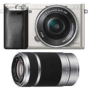 Sony Alpha a6000 24.3MP Digital Camera with 16-50mm Power Zoom and 55-210mm Lenses (Silver)