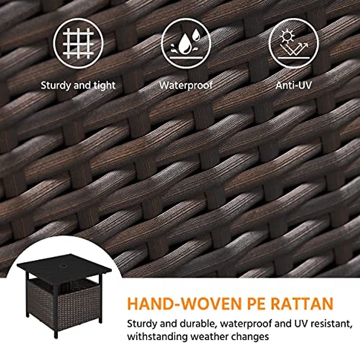Yaheetech PE Wicker Side Table End Table Outdoor Patio Umbrella Stand All Weather Bistro Table, with 1.5" Umbrella Hole, for Garden, Pool, Deck