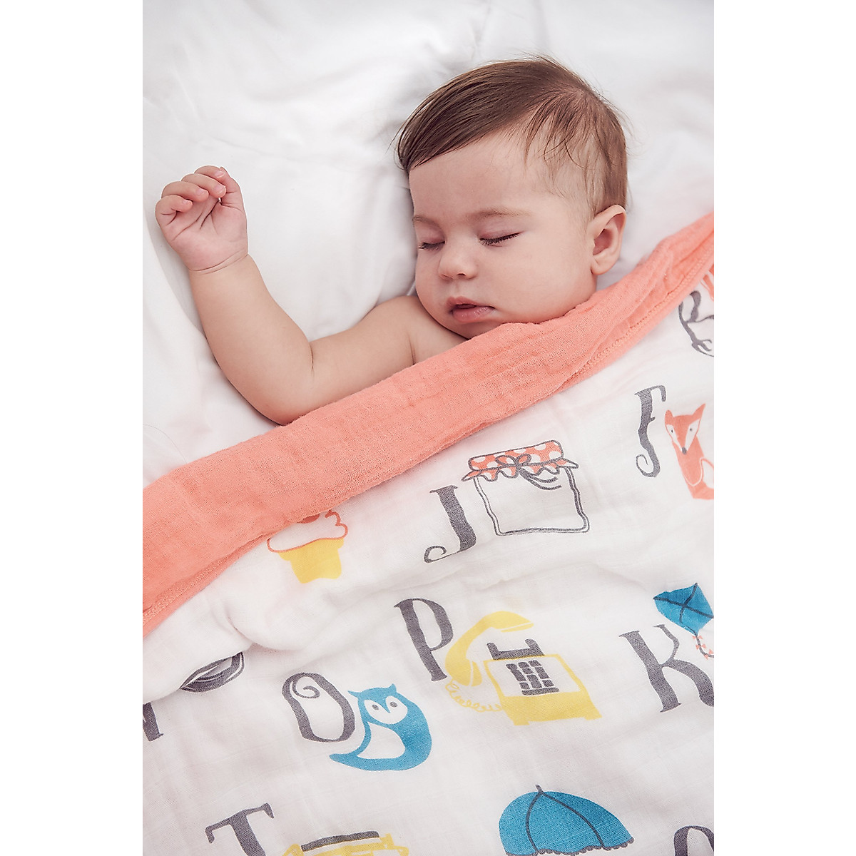 Clover & Sage Organic Muslin Baby Toddler Blanket - 100% Hypoallergenic Cotton Bed Blankets - Alphabet