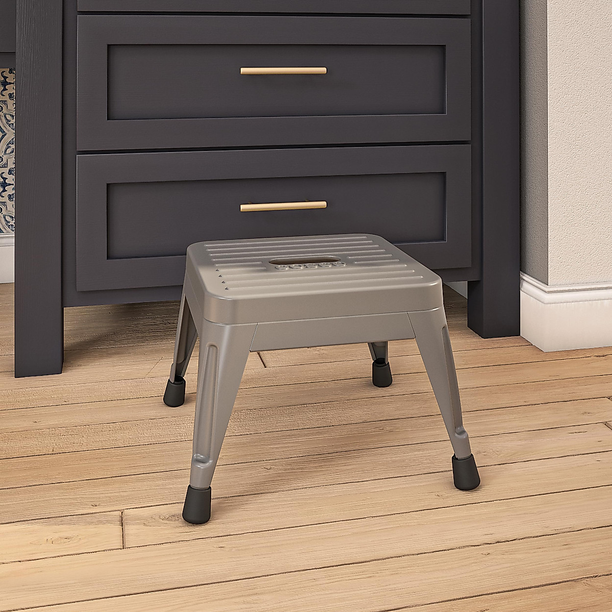 COSCO 1-Step Stackable Step Stool, 7 Ft. 3in Max Reach, 225 lb. Weight Capacity, ANSI Type II, 2 Pack (Gray)