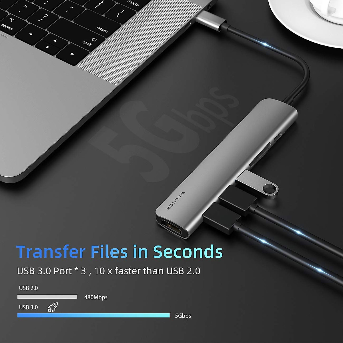 WALNEW USB C Hub with 4k HDMI,100W Power Delivery,SD/TF Reader,USB 3.0 Data Ports,7-in-1 USBC Dongle Multiport Adapter,Thunderbolt 4 Dock for Macbook Pro/Air,Mac,iPad 10,Surface,Dell XPS Laptop,Tab S7
